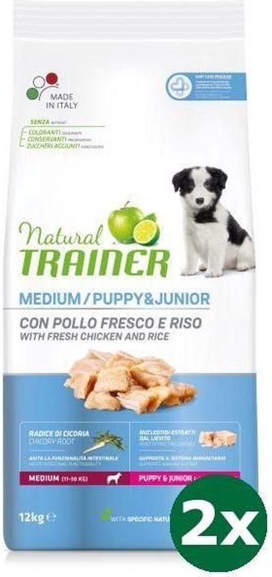 2x12 kg Natural trainer dog puppy / junior medium chicken hondenvoer ...