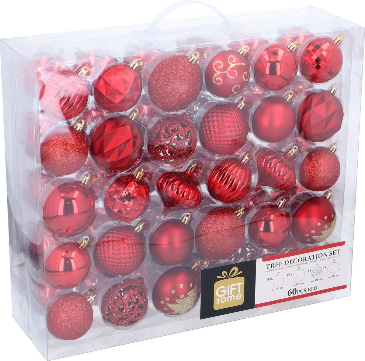 Giftsome Rode Kerstballen Set - 60 Stuks Kunststof Kerstballen - Ø6/7 ...