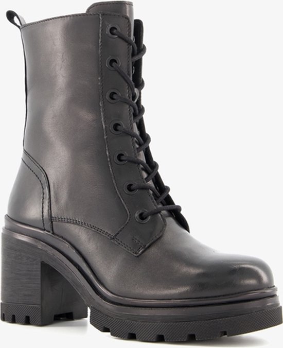 Harper leren dames veterboots met hak - Zwart - Maat 38 - Echt leer ...