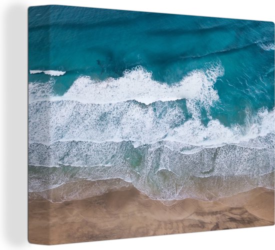 Canvas Schilderij Strand - Zee - Water - Blauw - 120x90 cm - Wanddecoratie | bol