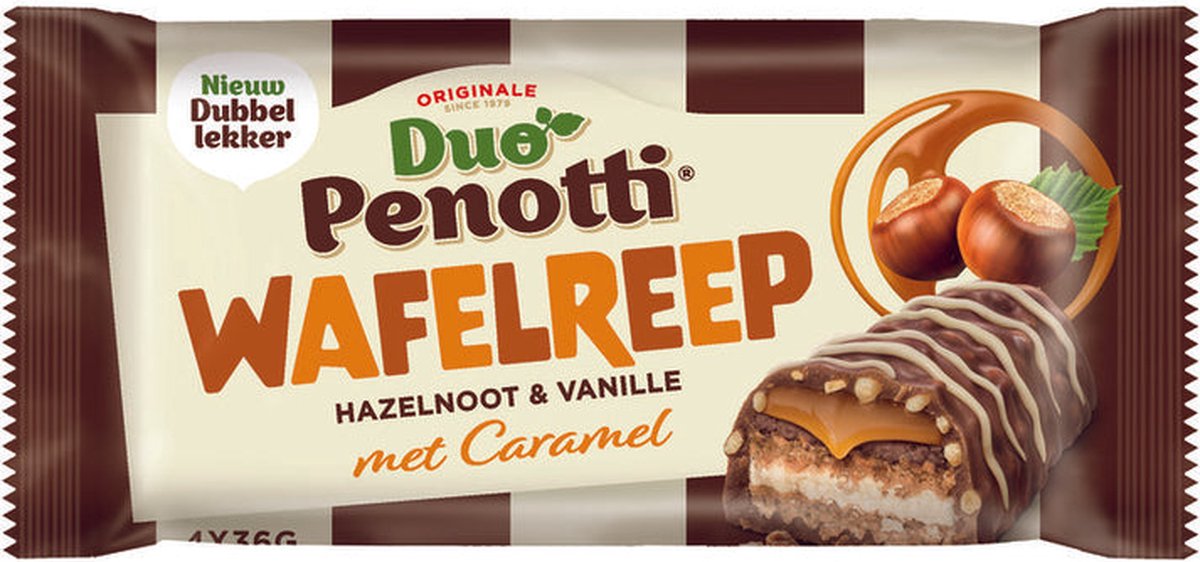 Duo Penotti - Wafelreep Hazelnoot & Vanille met Caramel - 10x4x36 gram ...