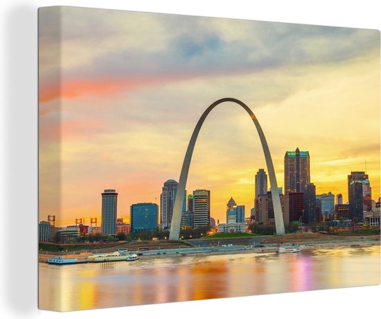 Canvas schilderij 140x90 cm - Wanddecoratie Skyline - New York - Boog ...