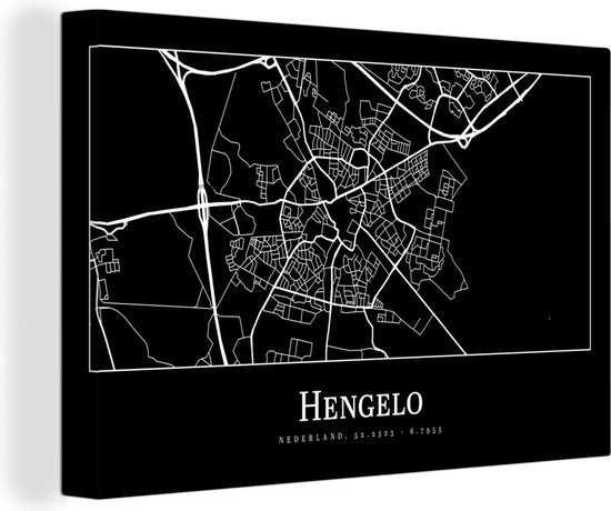 Canvas Schilderij Hengelo - Stadskaart - Kaart - Plattegrond - 120x80 ...
