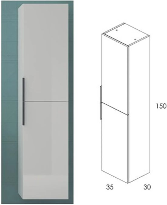 Royo kolomkast Indus glanzend wit 35x150cm | bol