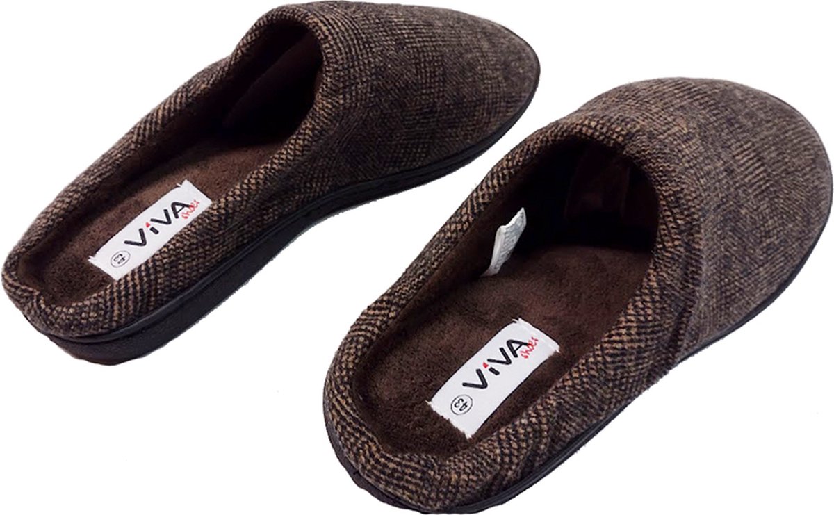 Instap Sloffen Heren – Fleece Pantoffels – Bruin maat 42 - Huisschoenen ...