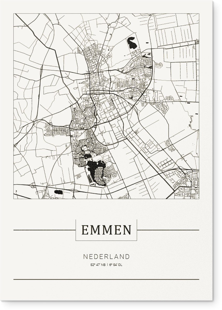 Stadskaart Emmen - Plattegrond Emmen - city map – Dibond muurdecoratie ...