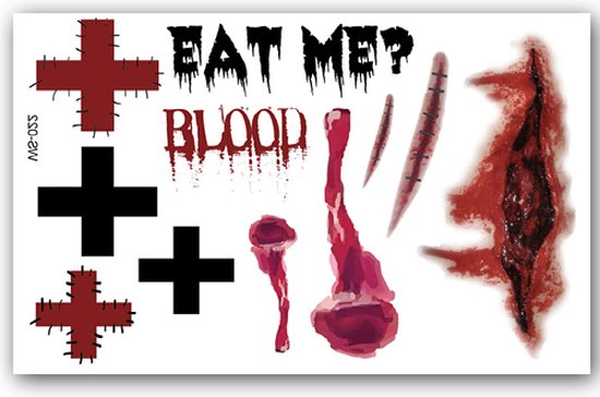 Temporary Halloween Tattoo #12 kruis bloedwond horror [Make-up schmink ...