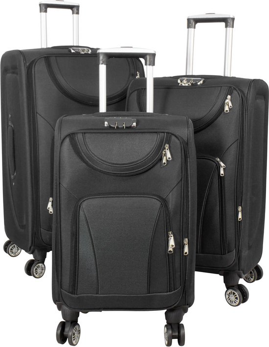 Monopol - Kofferset 3 delig - Zachte reiskoffers met TSA slot en op 4 ...