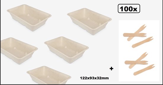 100x Bio Frietbakje A7 100% biologisch afbreekbaar + 100x Houten ...