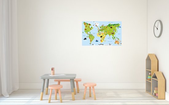 3x Posters carte du monde avec animaux / habitats naturels - 84 x 52 cm ...