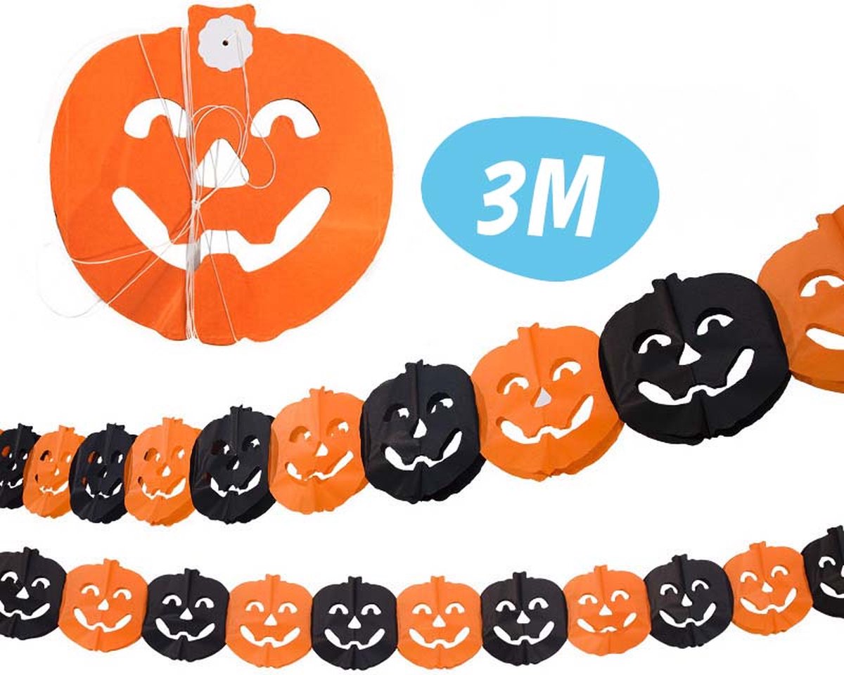 Papieren Pompoen Slinger - Halloween Decoratie Vlaggen - Feest ...