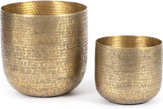 De Hammered Planters - Messing - Set van 2 | bol