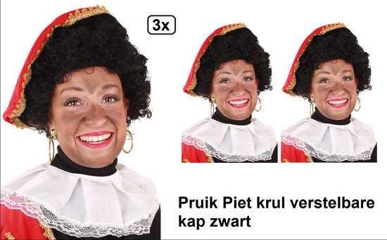3x Pieten pruik luxe zwart verstelbare kap - Sinterklaas feest thema ...