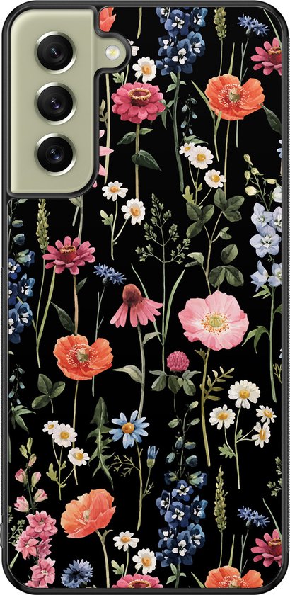 Samsung Galaxy S21 FE hoesje - Dark flowers - Hard Case - Zwart - Backcover - Bloemen... | bol.com
