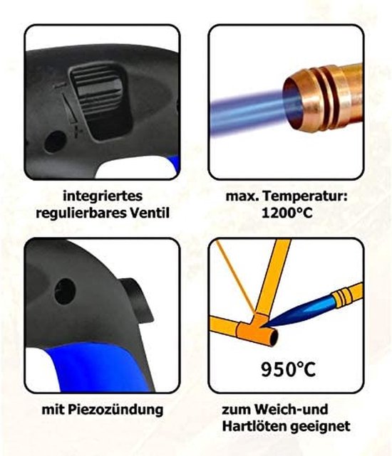TronicXL Premium hand soldeerbrander voor 190 g gascartouches + 5 stuks ...