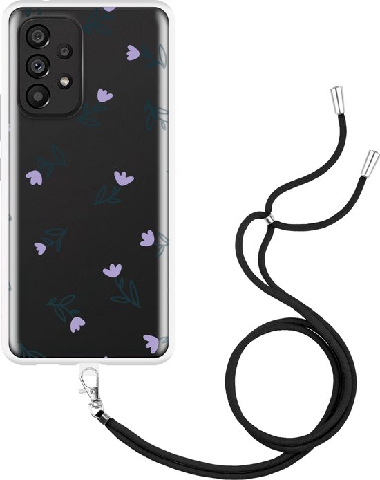 Cazy Hoesje met Koord geschikt voor Samsung Galaxy A53 - Paarse Bloemen | bol