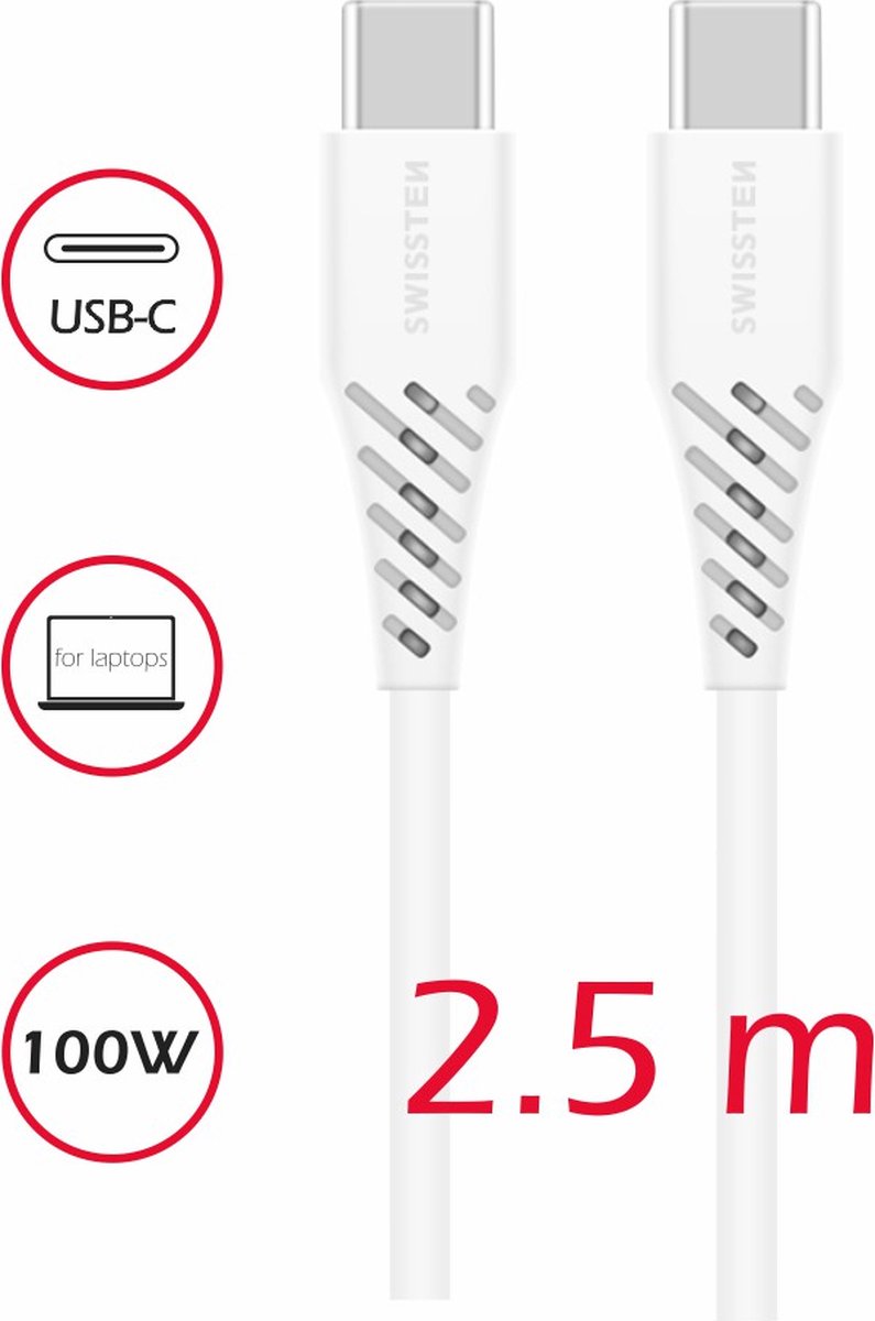 Swissten USB-C naar USB-C kabel - 2.5M - 100W Power Delivery - Laptop ...