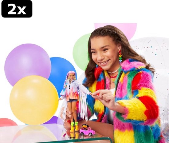 2x Barbie Extra - Rainbow Braids | bol.com