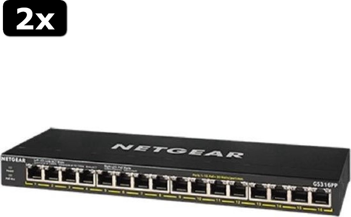 2x Netgear GS316PP - Netwerk Switch - Unmanaged - 16 poorten | bol.com