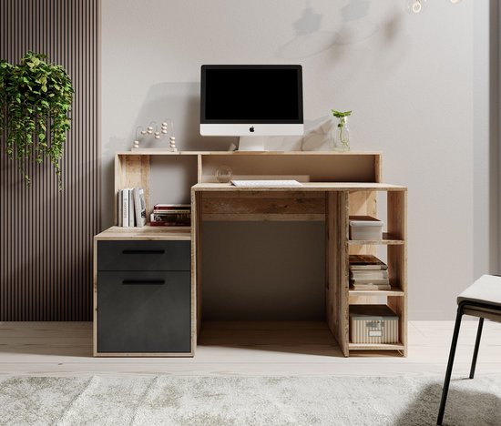 Bureau Pierre 5 - Licht eiken - Antraciet - 138,5 cm - ACTIE | bol.com
