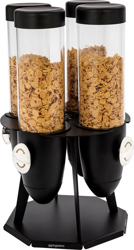 Muesli & Cornflakes dispenser - Viervoudig - Roterend - Ø 120mm - Zwart ...