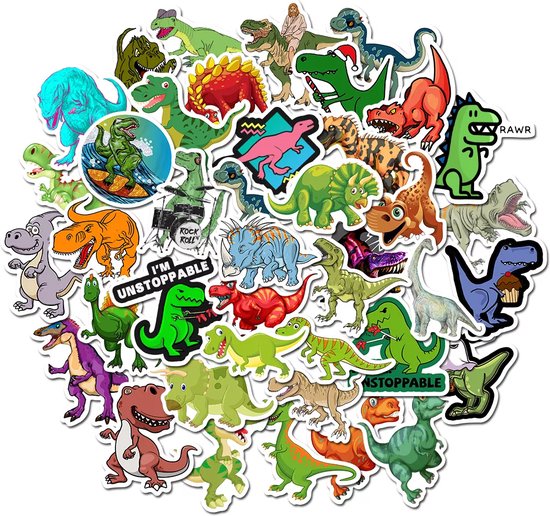 Dinosaurus Cartoon Stickers - T-Rex - Stickers Kinderen - set 50 stuks ...