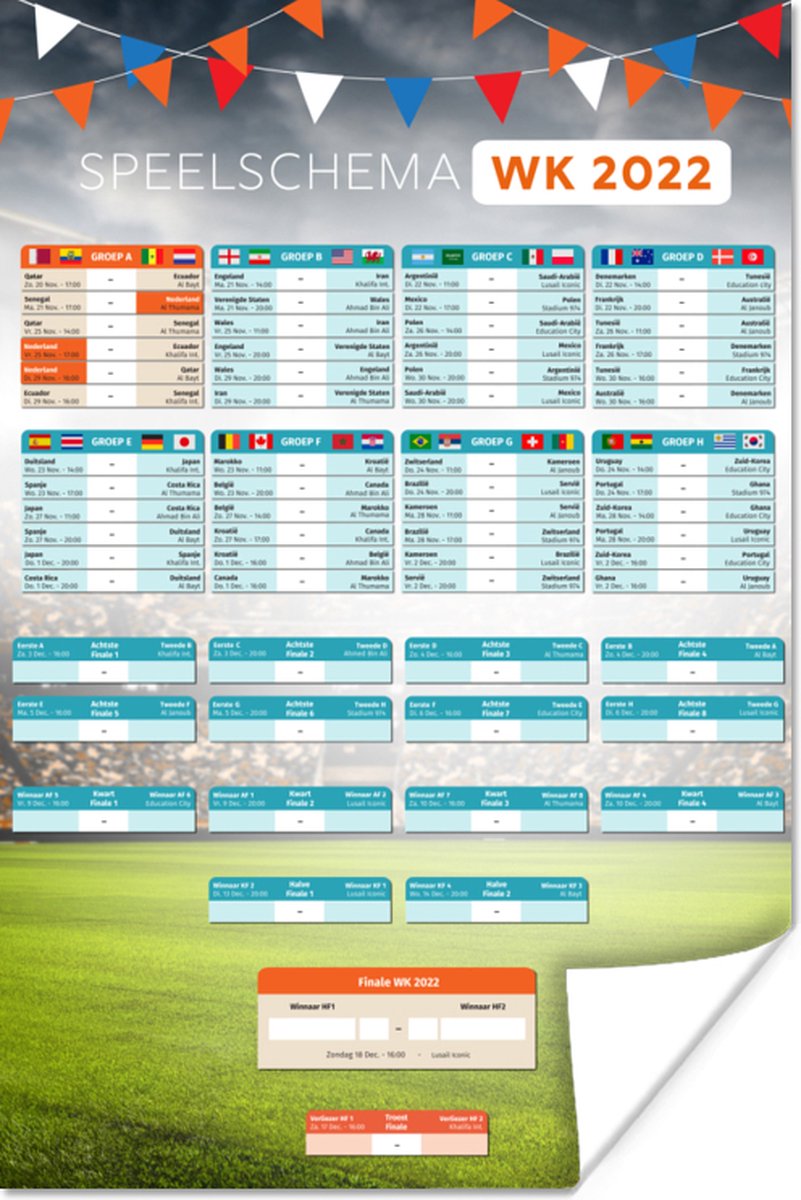 Poster WK Poster 2022 - Speelschema - Nederlands Elftal - Voetbal - 120x180 cm XXL | bol.com