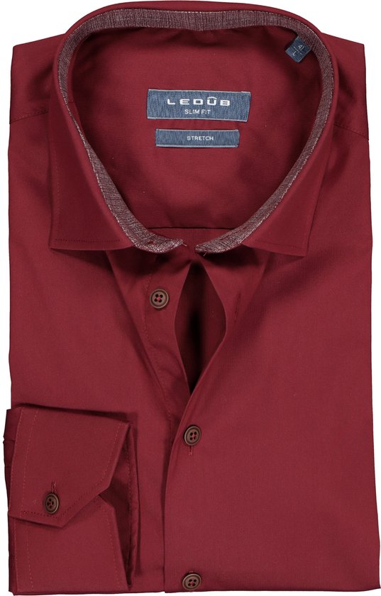 Ledub slim fit overhemd - bordeaux rood (contrast) - Strijkvriendelijk ...