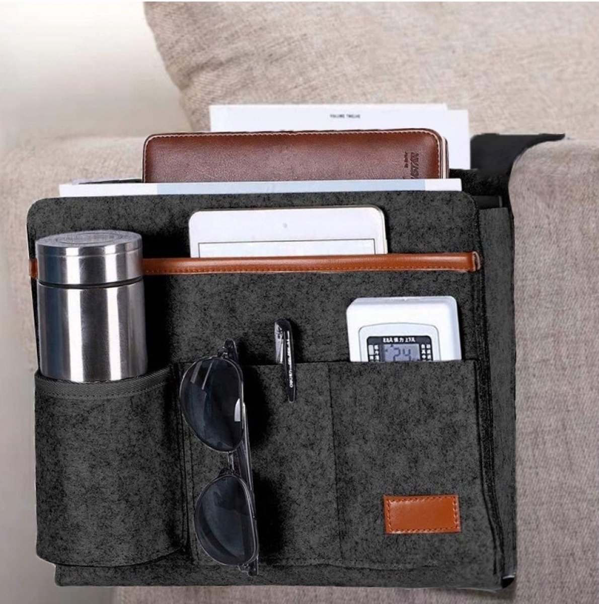 Armleuning organizer antraciet - Afstandsbediening houder - Bank ...