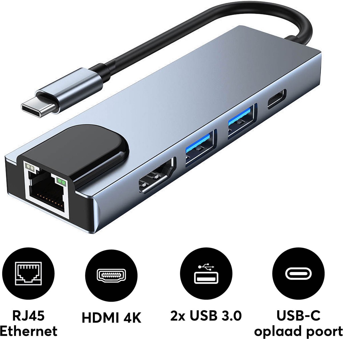 Rolio USB C Hub - HDMI 4K - Ethernet LAN - USB-C Opladen - Universeel | bol.com