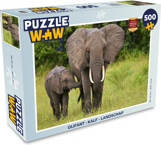 Puzzel Olifant - Kalf - Landschap - Legpuzzel - Puzzel 500 stukjes ...