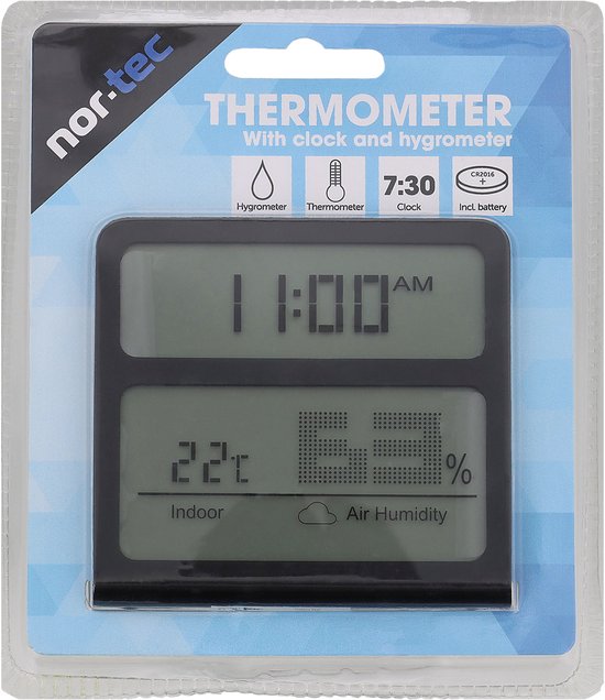 Thermometer met klok - Hygrometer - Digitale klok - Binnenthermometer ...