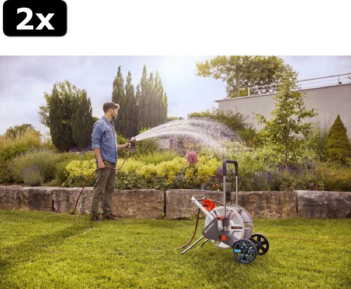 2x GARDENA - AquaRoll CleverRoll L Easy Metal Slangwagen - Maximaal 100 ...