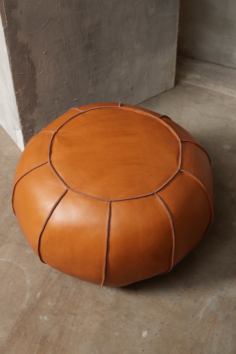 Poef- Buffelleer - Deens Design - Kleur: Cognac - Hocker - Zitmeubel ...