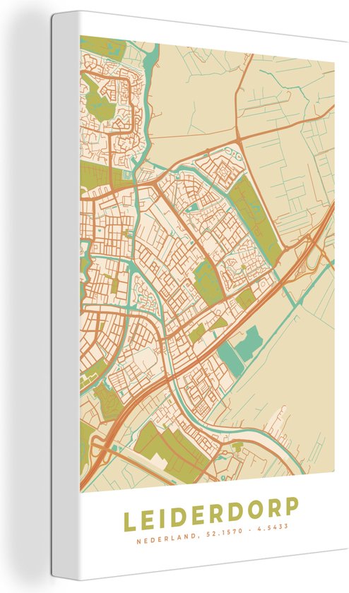 Canvas Schilderij Kaart - Vintage - Stadskaart - Leiderdorp ...
