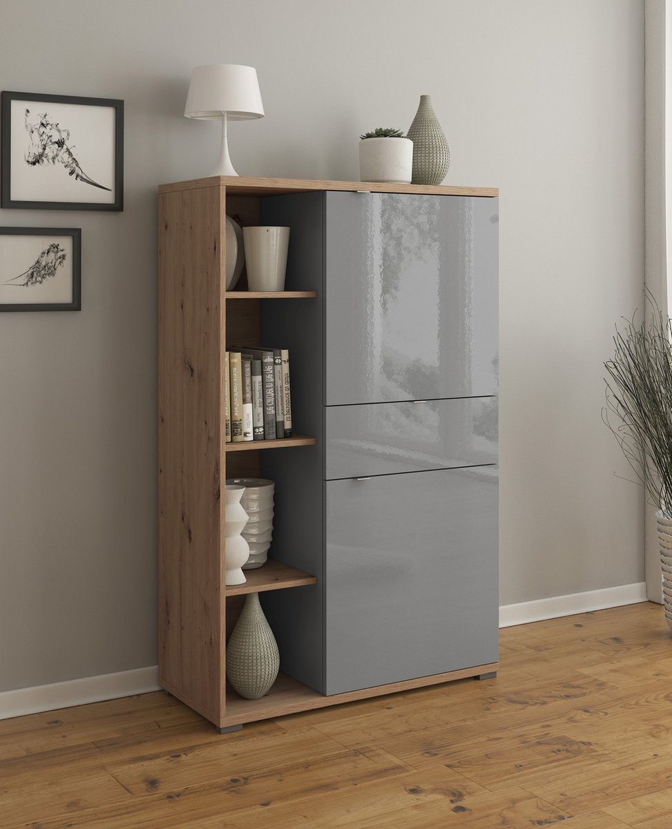 Meubella - Kast Alicante - Grijs - Eiken - 89,5 cm | bol.com