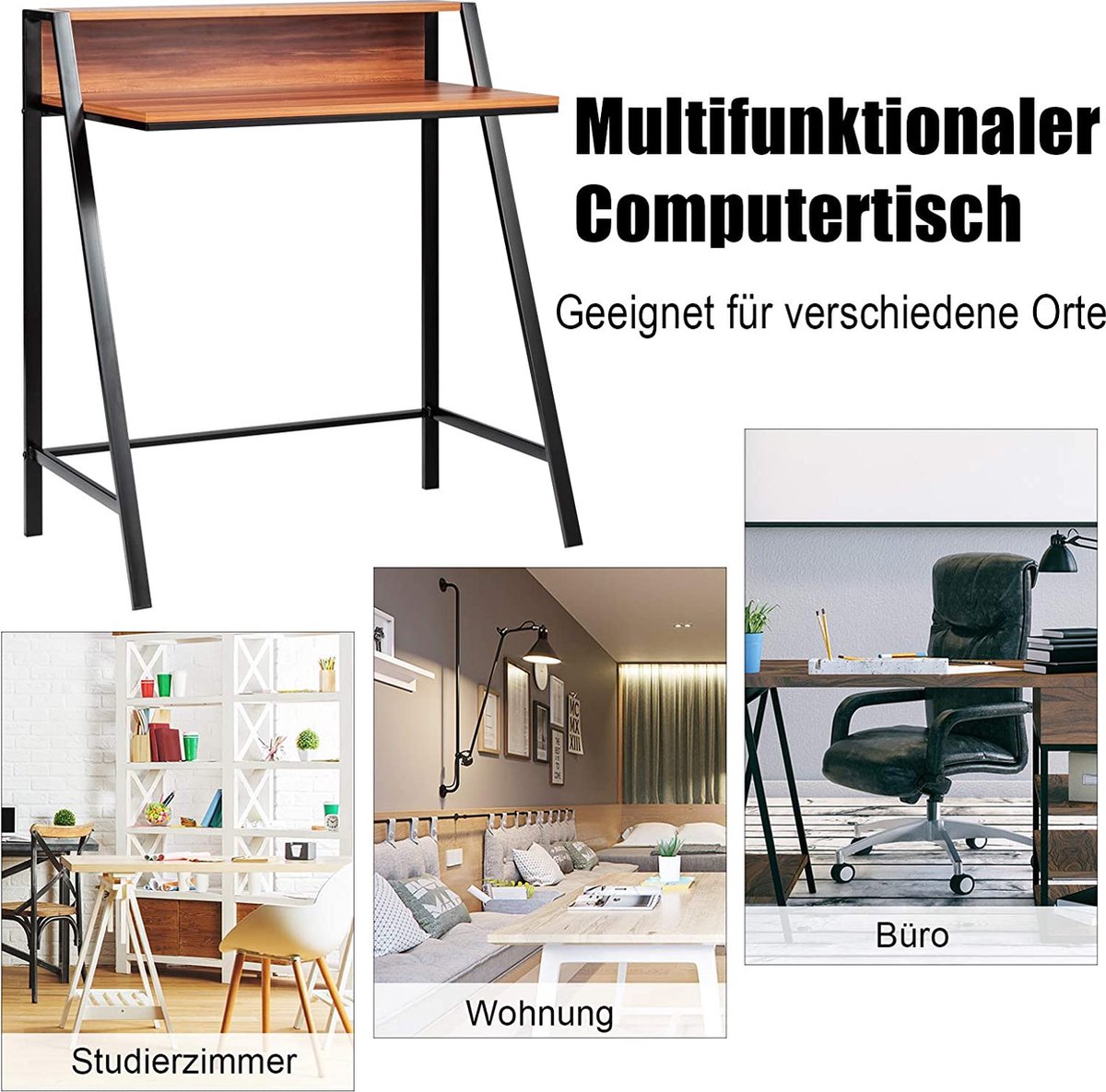 Schrijftafel met 2 verdiepingen, computertafel met stevig metalen frame ...