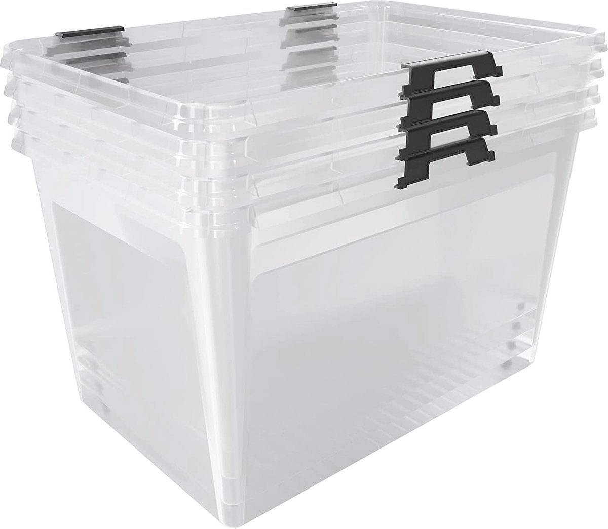 NaSK - Opbergdozen, 4 x 52 l, deksel, stapelbaar, transparant, wielen ...