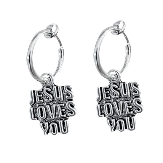 Klem oorringen-Jesus Loves You-Zilverkleur-Geen gaatjes-Charme Bijoux ...