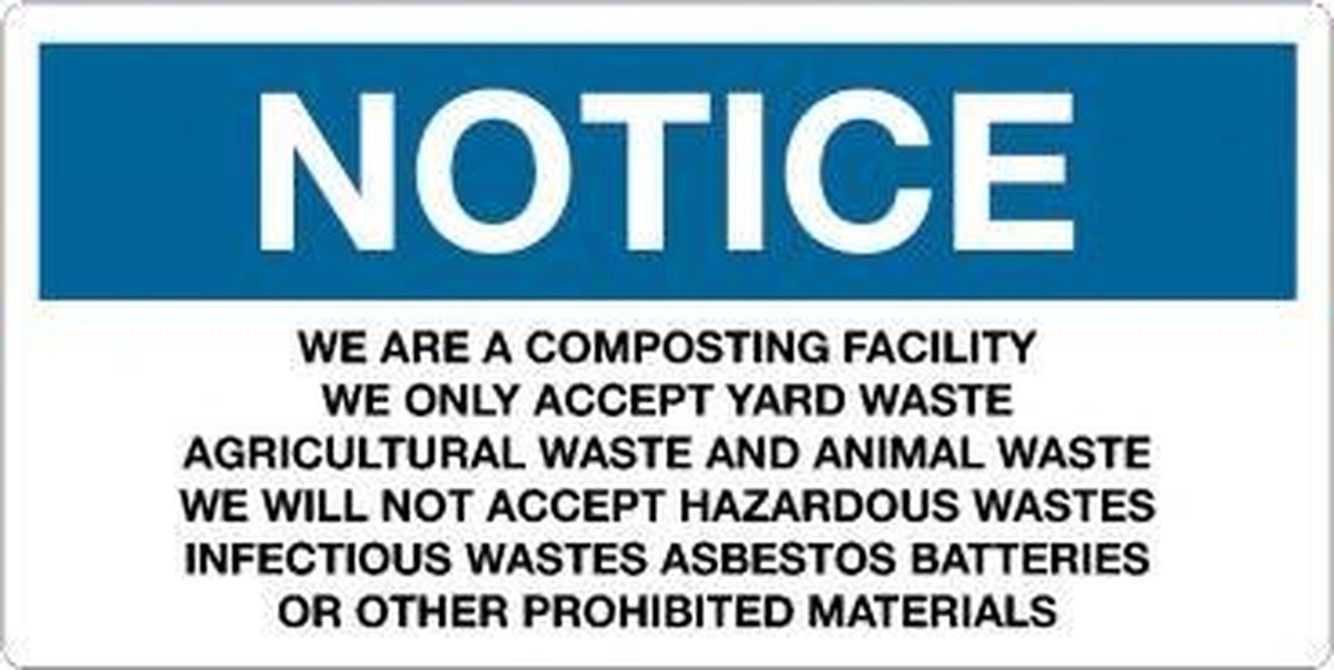 Sticker 'Notice: We are a composting facility' 100 x 50 mm | bol