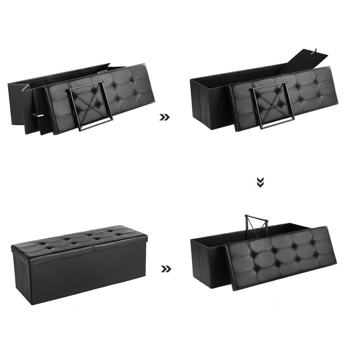 Songmics Hocker Zwart Leer – Zitbank - Klapstoel Met Opbergruimte ...