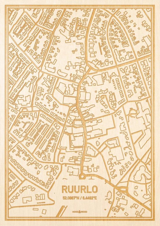 Kaart Ruurlo - Gegraveerde stadskaart Hood&Wood - Hout, A4 | bol.com