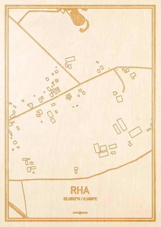 Kaart Rha - Gegraveerde stadskaart Hood&Wood - Hout, A4 | bol.com