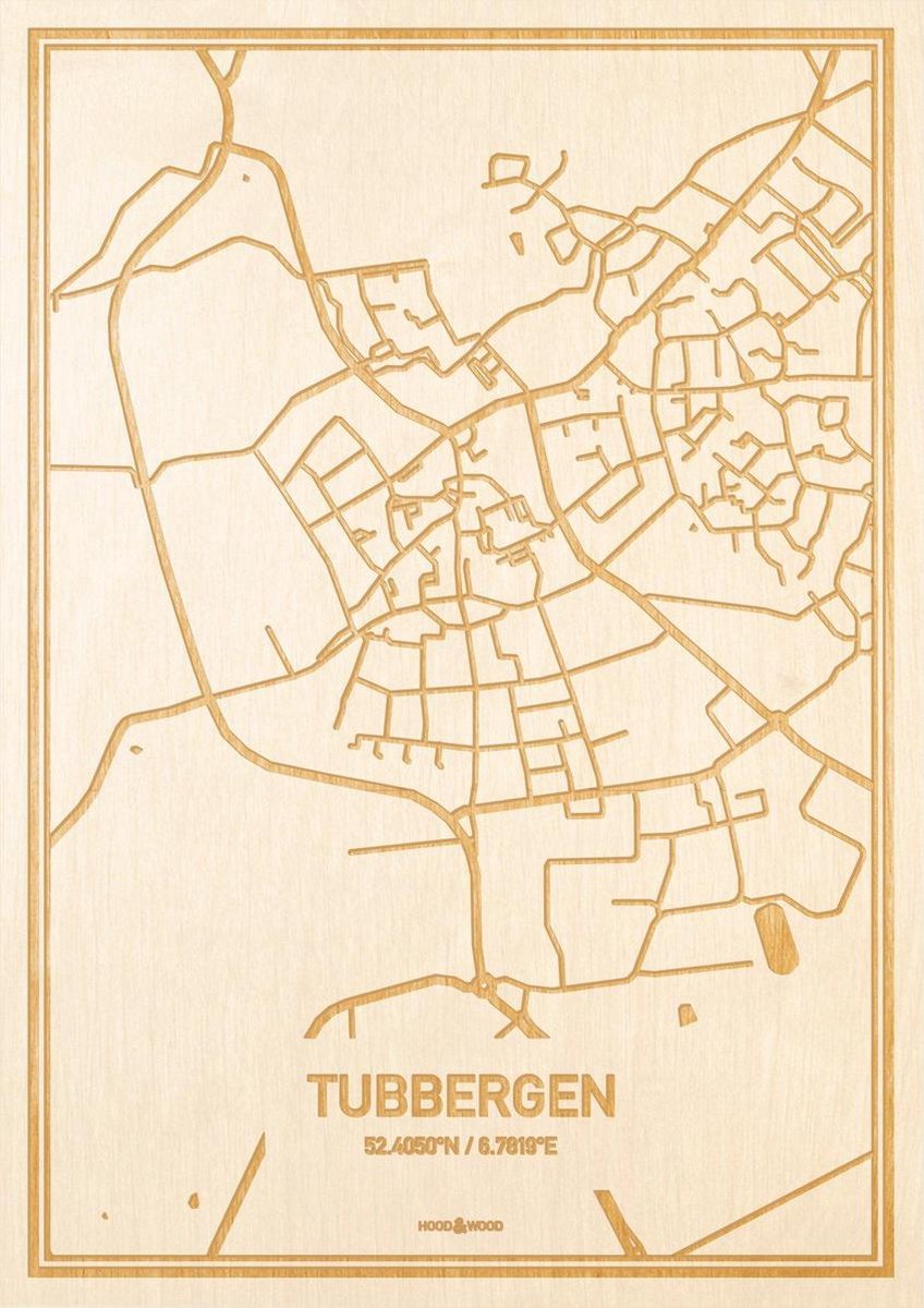 Kaart Tubbergen - Gegraveerde stadskaart Hood&Wood - Hout, A4 | bol.com