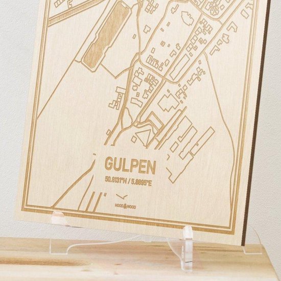 Kaart Gulpen - Gegraveerde stadskaart Hood&Wood - Hout, A4 | bol.com