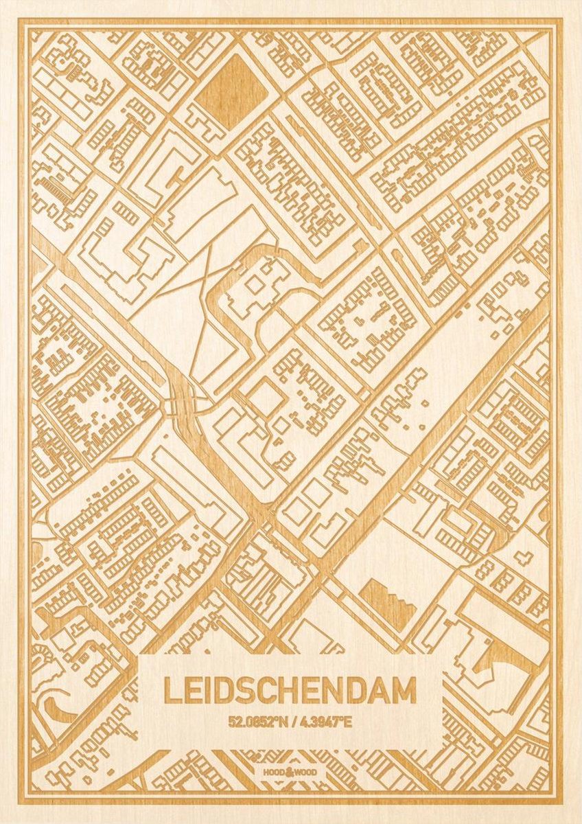 Kaart Leidschendam - Gegraveerde stadskaart Hood&Wood - Hout, A4 | bol.com