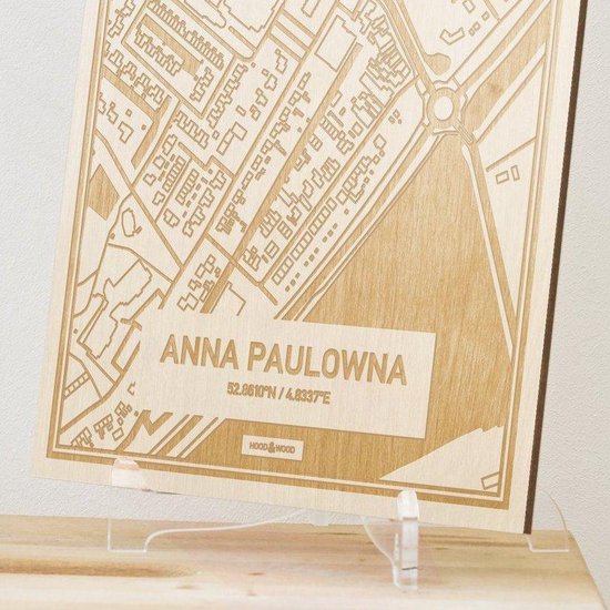 Kaart Anna Paulowna - Gegraveerde stadskaart Hood&Wood - Hout, A4 | bol.com