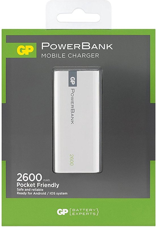 GP Powerbank 1C02A - 2600mAh - Geschikt voor alle telefoons - Wit | bol