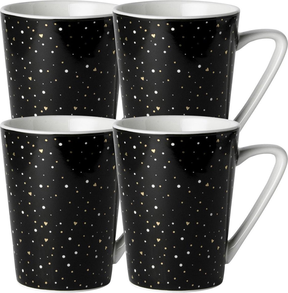 Set van 4 Dutch Rose Loft koffiemokken 31 cl zwart met glitters | bol.com