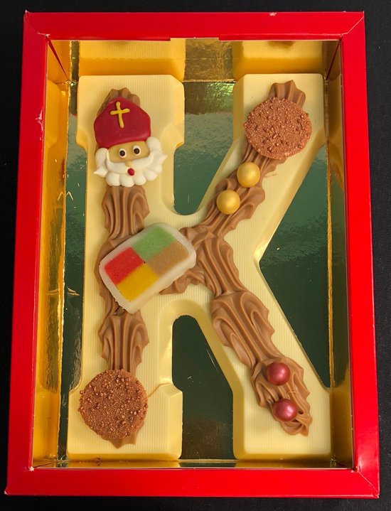 Ambachtelijk gemaakte chocoladeletter K wit gedecoreerd - 240 gram ...